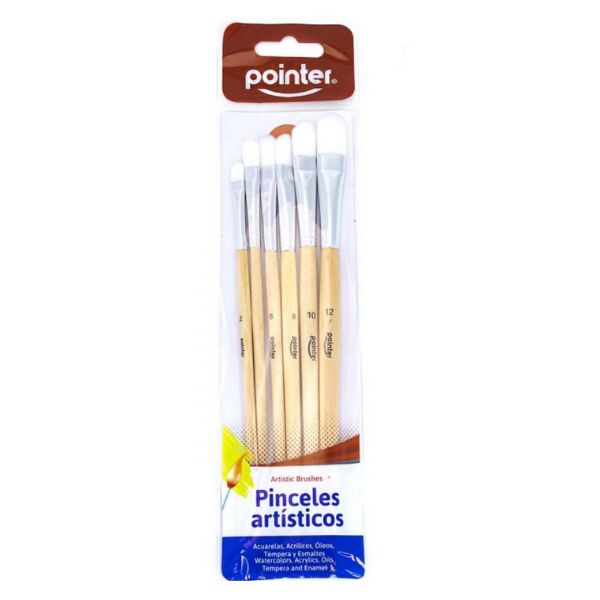 Pinceles artisticos x6 piezas, Pointer - Cactus Mayorista